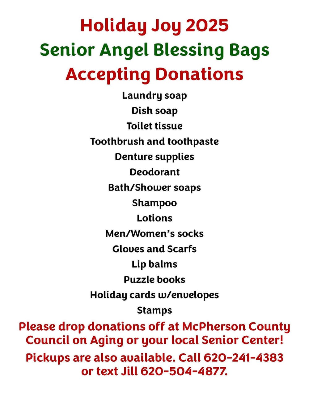 Holiday Joy 2025 Senior Angel Blessing Bags Drive Underway
